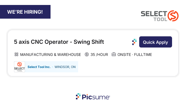 5 axis CNC Operator - Swing Shift @ Select Tool Inc. | Select Tool Inc.